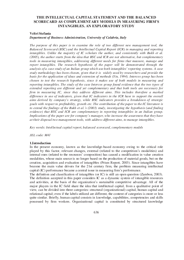 (PDF) The Intellectual Capital Statement and the Balanced Scorecard as Complementary Models in ...