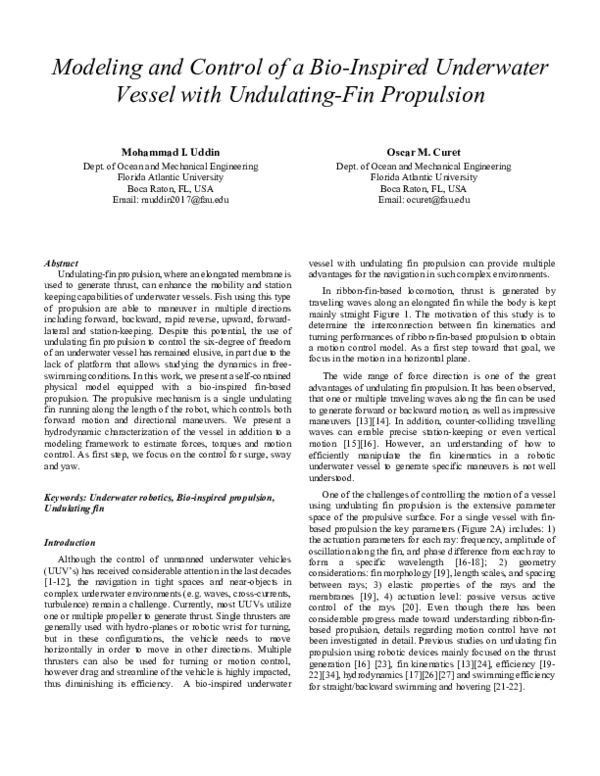 (PDF) Modeling and Control of a Bio-Inspired Underwater Vessel with ...