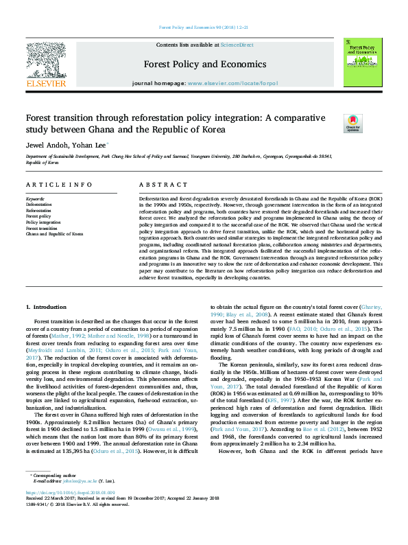 (PDF) Forest transition through reforestation policy integration: A ...