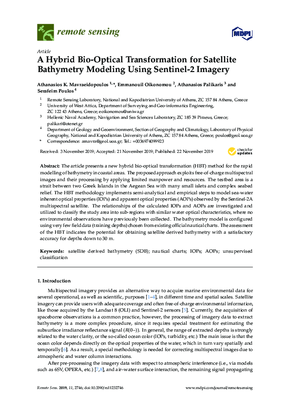 (PDF) A Hybrid Bio-Optical Transformation for Satellite Bathymetry Modeling Using Sentinel-2 Imagery