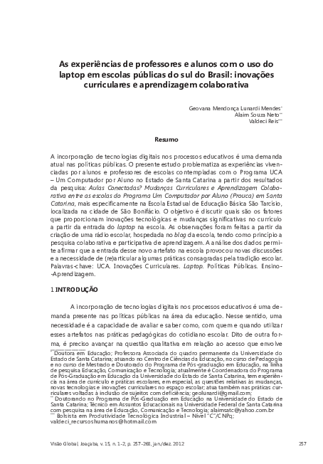 (PDF) As experiências de professores e alunos com o uso do laptop em ...