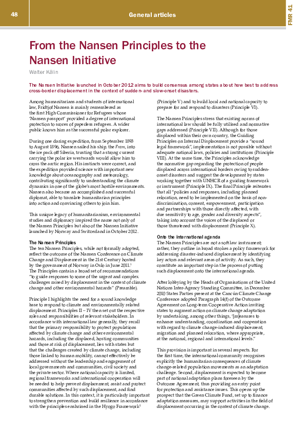 (PDF) From the Nansen Principles to the Nansen Initiative