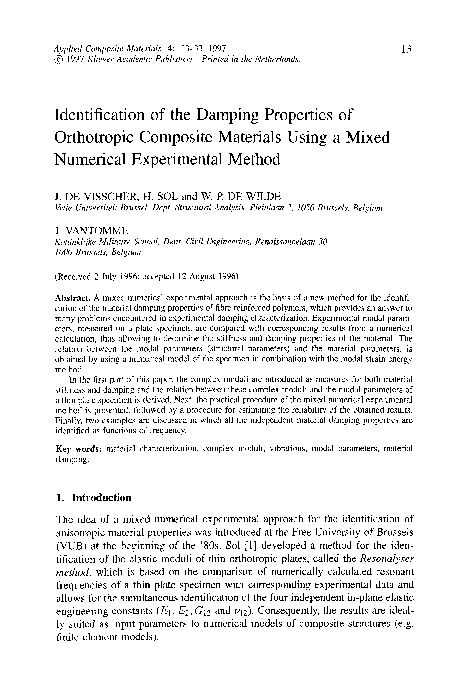 (PDF) Identification of the damping properties of orthotropic composite materials using a mixed ...