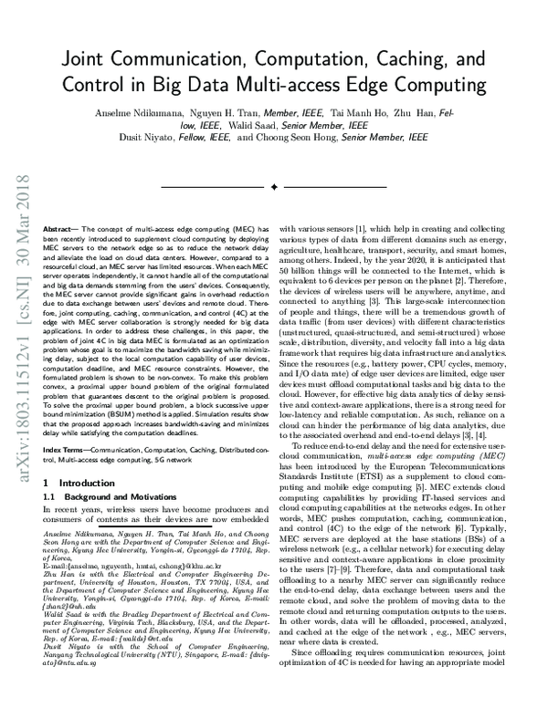 Pdf Joint Communication Computation Caching And Control In Big Data Multi Access Edge Computing