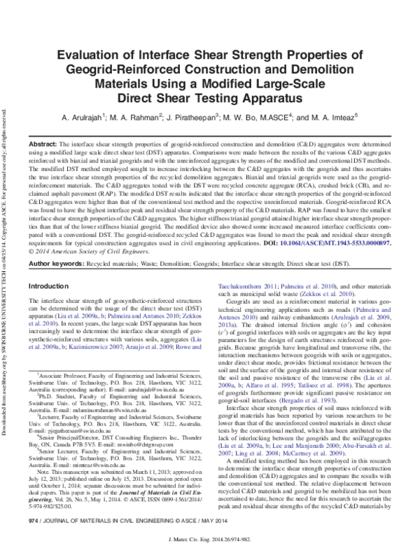 (PDF) Evaluation of Interface Shear Strength Properties of Geogrid ...