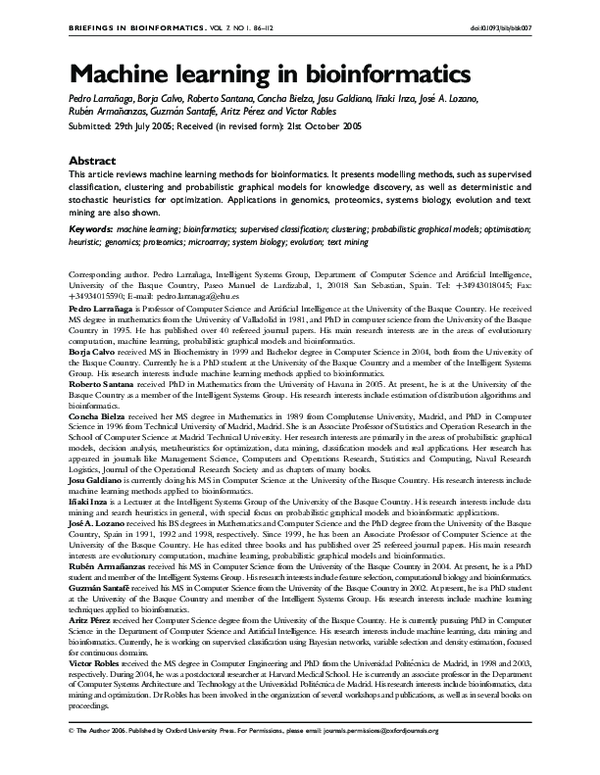 (PDF) Machine learning in bioinformatics | Victor Hugo Huebla Concha ...