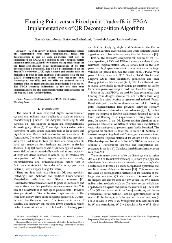 (PDF) Floating Point versus Fixed point Tradeoffs in FPGA Implementations of QR Decomposition ...