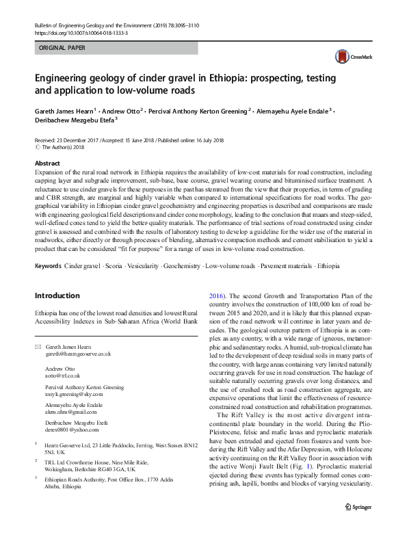 (PDF) Engineering geology of cinder gravel in Ethiopia: prospecting ...