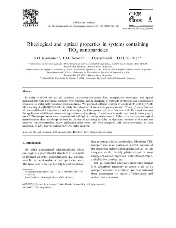 (PDF) Rheological and optical properties in systems containing TiO2 ...
