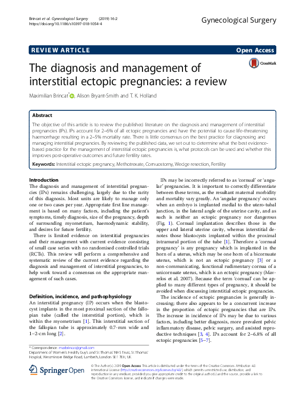 (PDF) The diagnosis and management of interstitial ectopic pregnancies ...