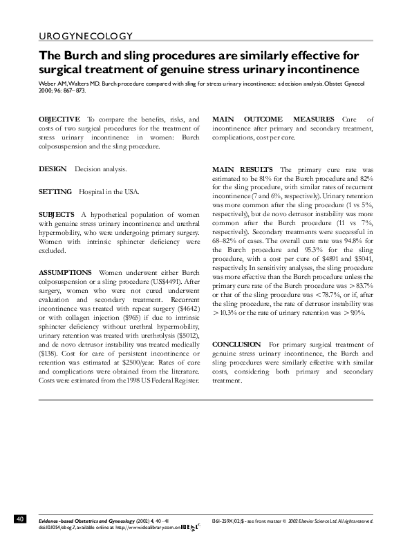 (PDF) The Burch and sling procedures are similarly effective for ...