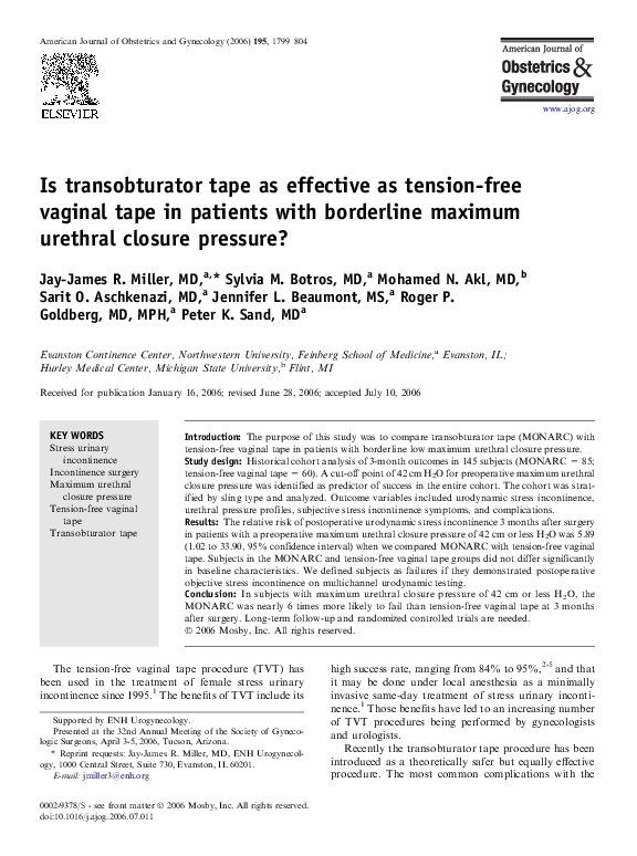 (PDF) Is transobturator tape as effective as tension-free vaginal tape ...
