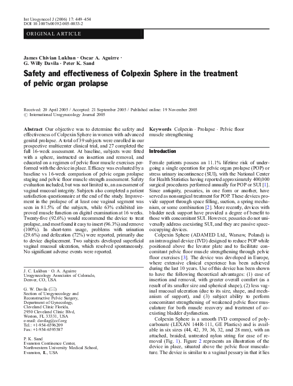 (PDF) Safety and effectiveness of Colpexin Sphere in the treatment of ...