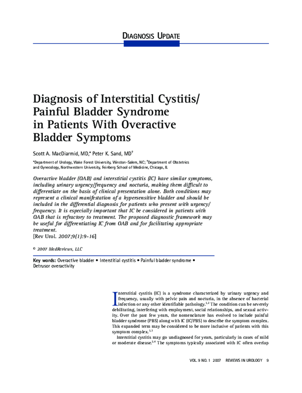 (PDF) Diagnosis of interstitial cystitis/ painful bladder syndrome in ...