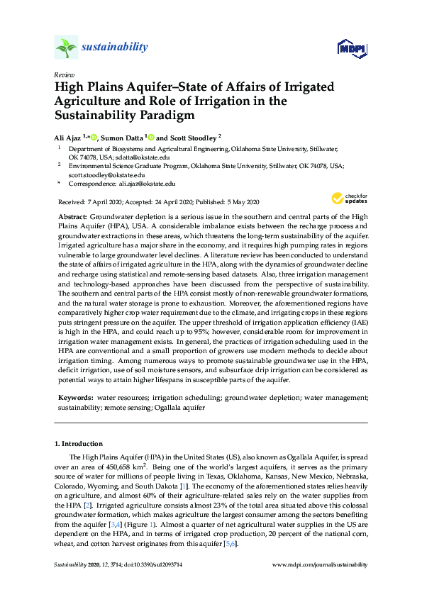 (PDF) High Plains Aquifer–State of Affairs of Irrigated Agriculture and ...