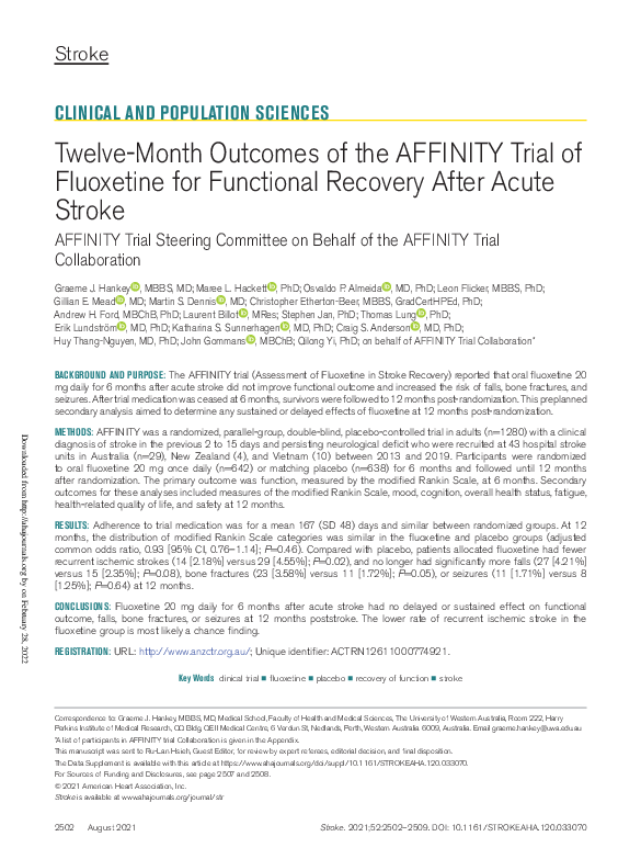 (PDF) Twelve-Month Outcomes of the AFFINITY Trial of Fluoxetine for ...