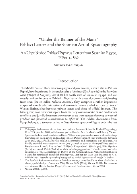 (PDF) “Under the Banner of the Mane.” Pahlavi Letters and the Sasanian ...