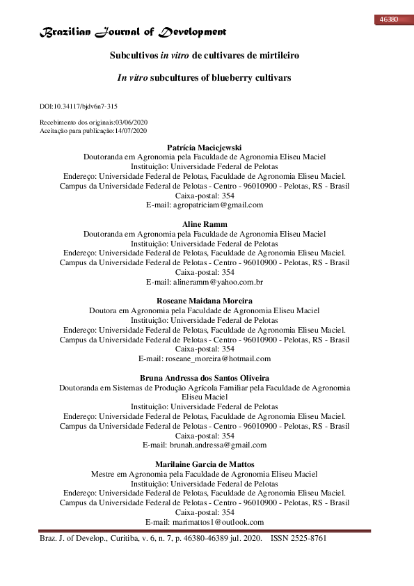 (PDF) Subcultivos in vitro de cultivares de mirtileiro