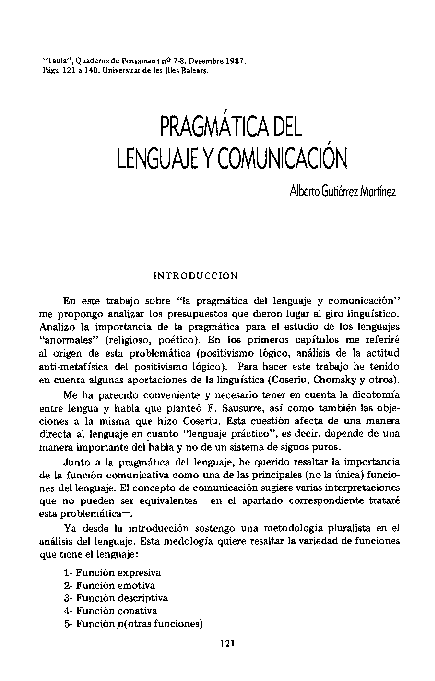 (PDF) Pragmática del lenguaje y comunicación