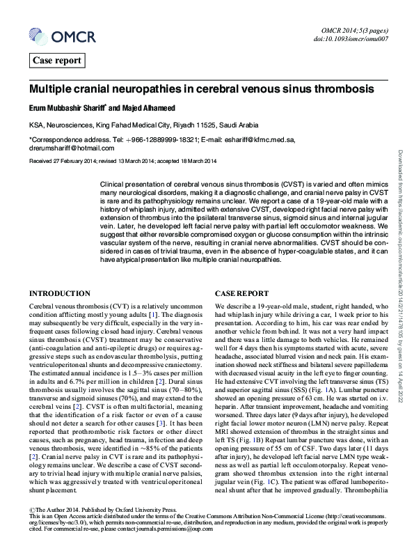 (PDF) Case report Multiple cranial neuropathies in cerebral venous ...