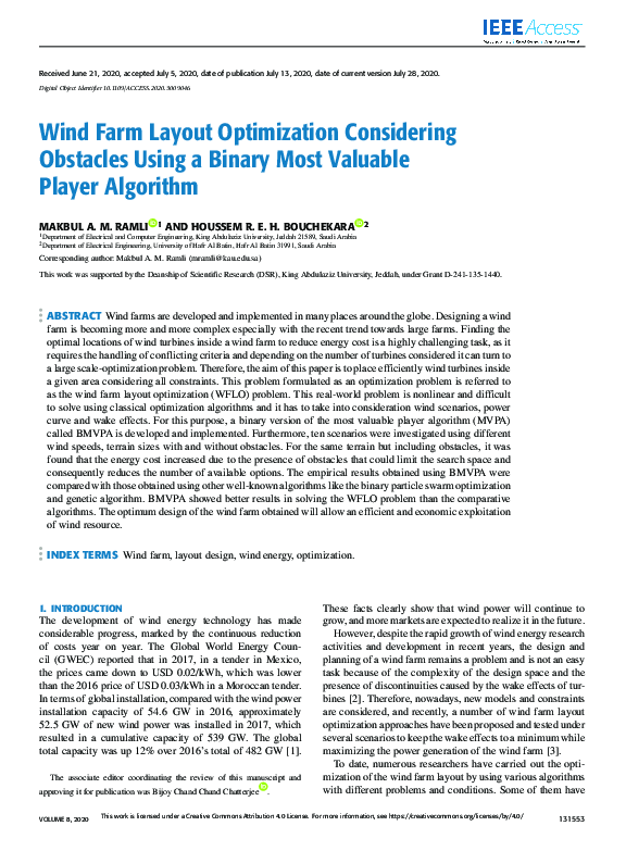 (PDF) Wind Farm Layout Optimization Considering Obstacles Using a ...