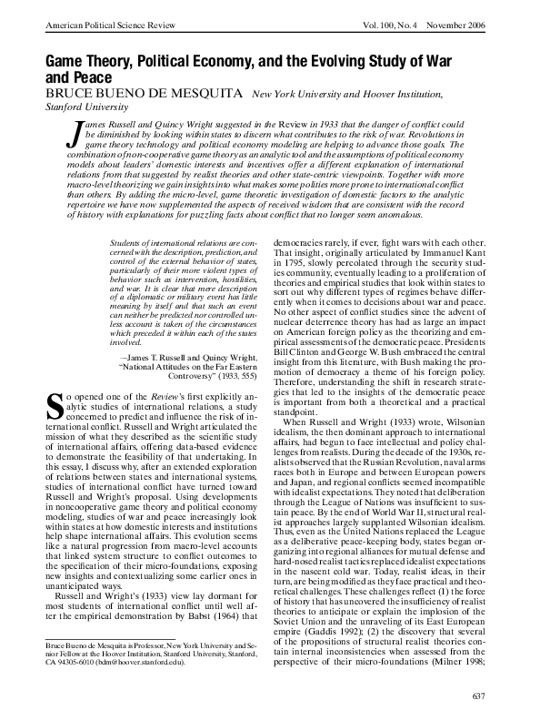 (PDF) Game Theory, Political Economy, and the Evolving Study of War and ...