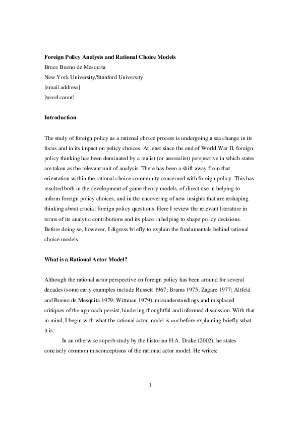 (PDF) Foreign Policy Analysis and Rational Choice Models