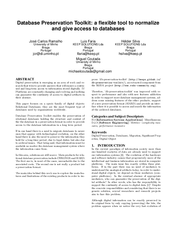 (PDF) Database Preservation Toolkit: a flexible tool to normalize and ...