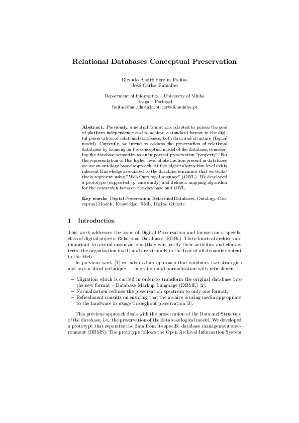 (PDF) Relational databases conceptual preservation