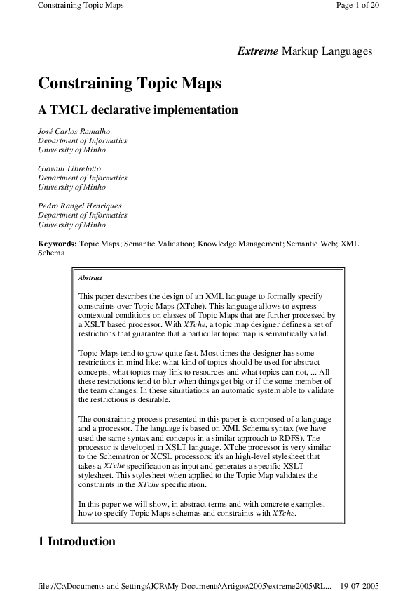 (PDF) Constraining Topic Maps Constraining Topic Maps A TMCL declarative implementation | José ...