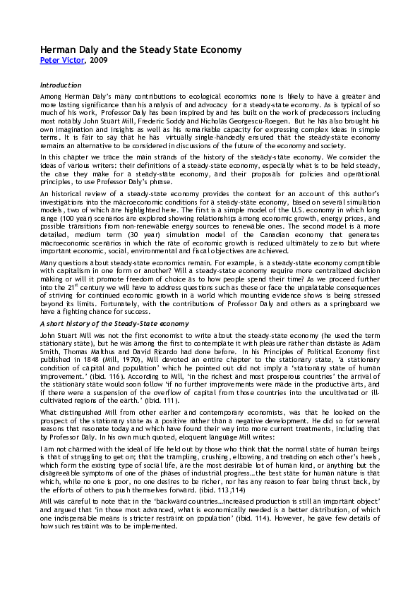 (PDF) Herman Daly and the Steady State Economy | Peter Victor ...
