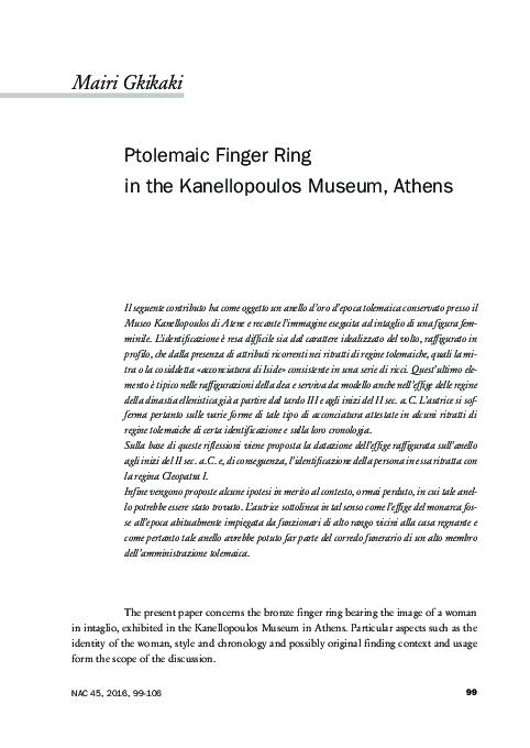 (PDF) Ptolemaic finger ring in the Kanellopoulos Museum, Athens