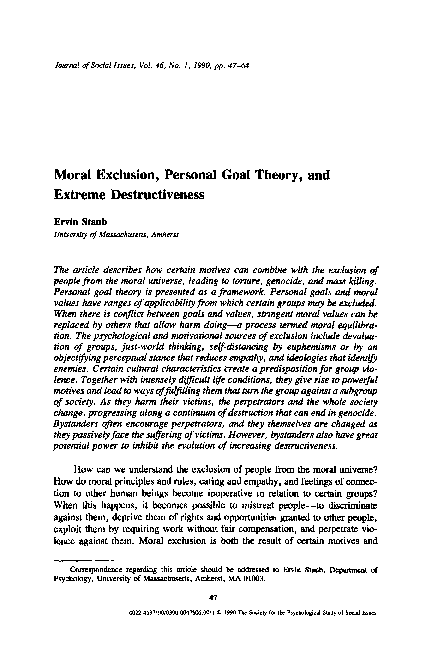 (PDF) Moral Exclusion, Personal Goal Theory, and Extreme Destructiveness