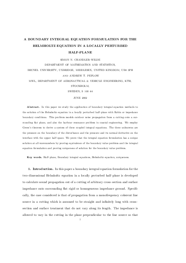 (PDF) A boundary integral equation formulation for the Helmholtz equation in a locally perturbed ...