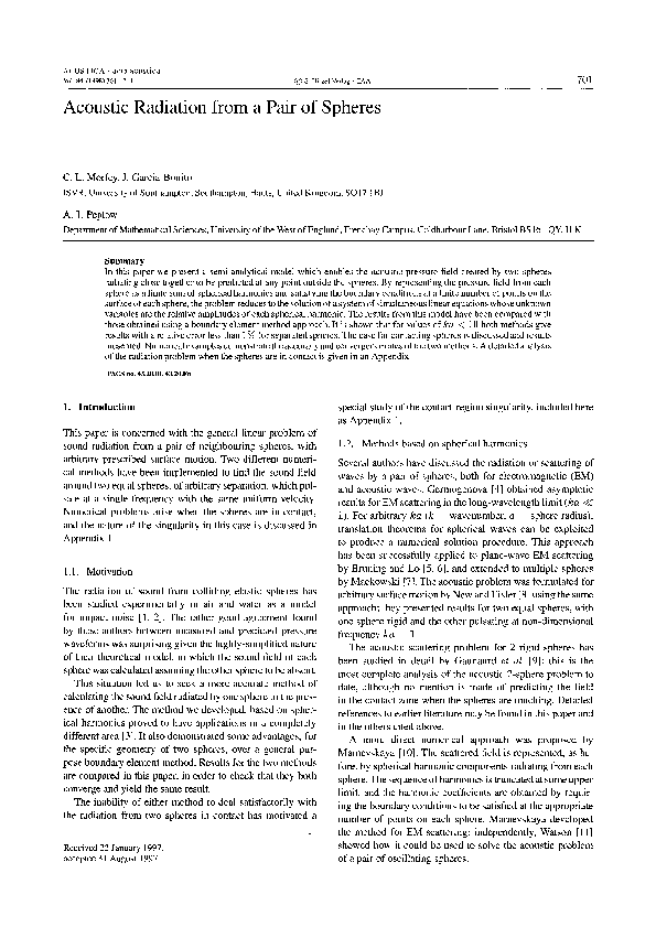 (PDF) Acoustic Radiation from a Pair of Spheres