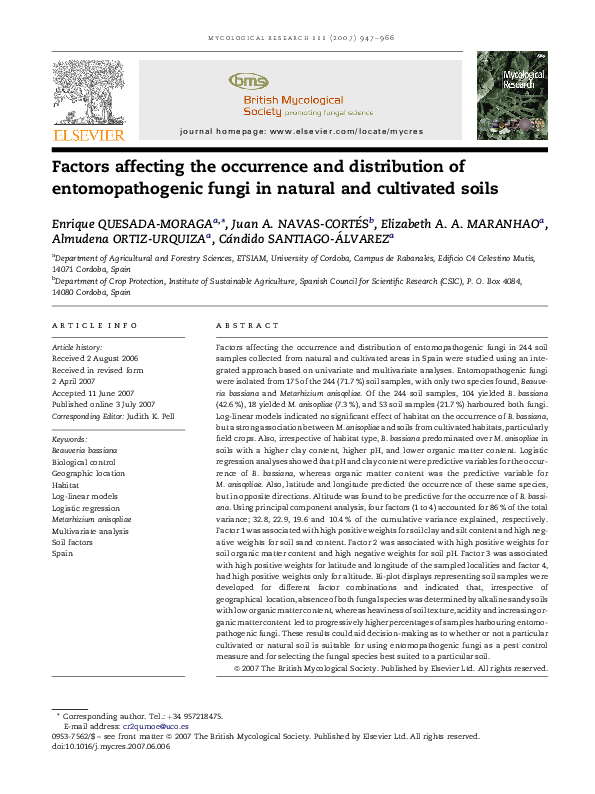 (PDF) Factors affecting the occurrence and distribution of entomopathogenic fungi in natural and ...