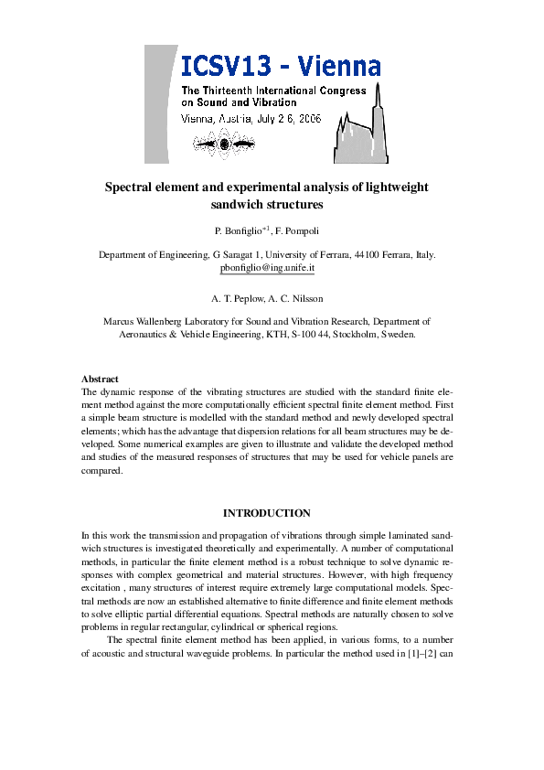 (PDF) Spectral element and experimental analysis of lightweight ...