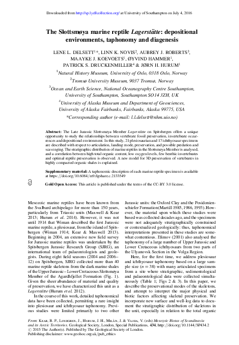 (PDF) The Slottsmoya marine reptile Lagersta tte: depositional ...