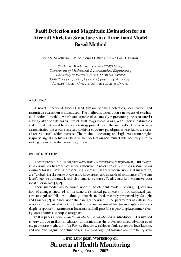 (PDF) Fault Detection and Magnitude Estimation for an Aircraft Skeleton Structure via a ...