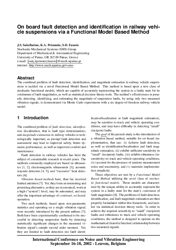 (PDF) On board fault detection and identification in railway vehicle suspensions via a ...