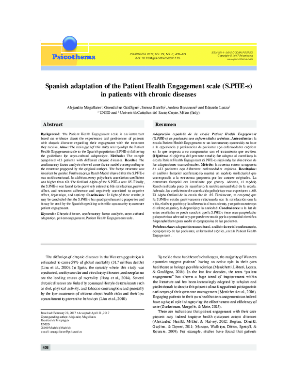 (PDF) Spanish adaptation of the Patient Health Engagement scale (S.PHE ...