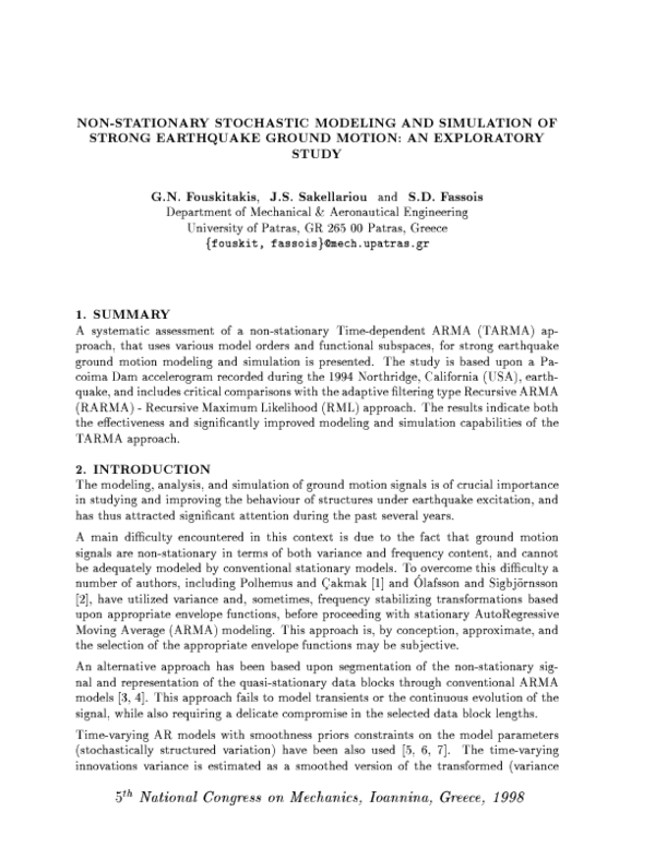 Pdf Non Stationary Stochastic Modeling And Simulation Of Strong