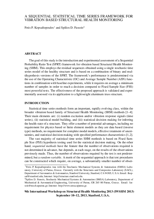 (PDF) A Sequential Statistical Time Series Framework for Vibration Based Structural Health ...