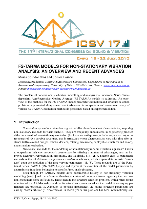Pdf Fs Tarma Models For Non Stationary Vibration Analysis An Overview And Comparison