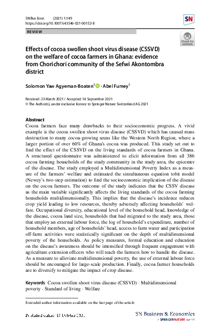(PDF) Effects of cocoa swollen shoot virus disease (CSSVD) on the ...