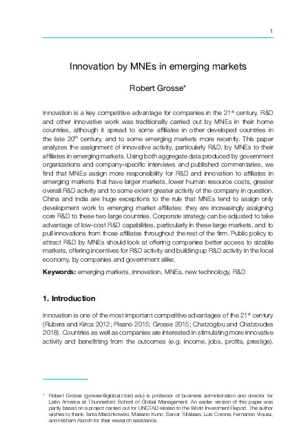 (PDF) Innovation by MNEs in Emerging Markets