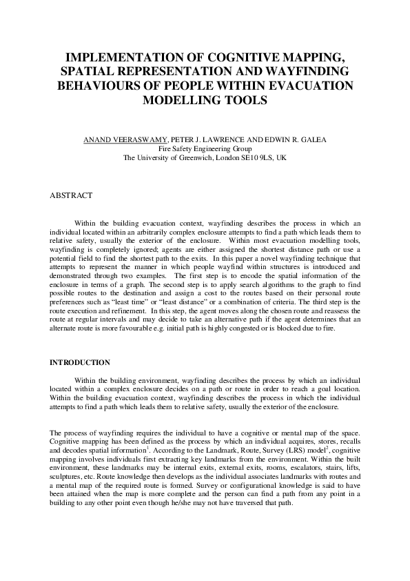 Pdf Implementation Of Cognitive Mapping Spatial Representation And Wayfinding Behaviours Of