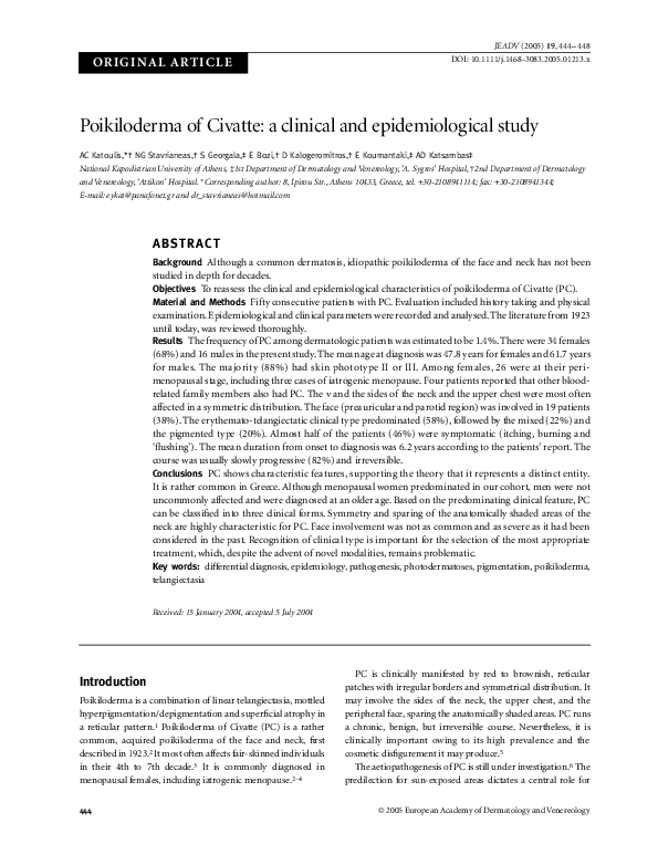 (PDF) Poikiloderma of Civatte: a clinical and epidemiological study