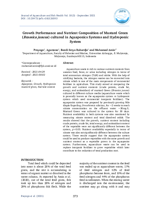 (PDF) Growth Performance and Nutrient Composition of Mustard Green ...