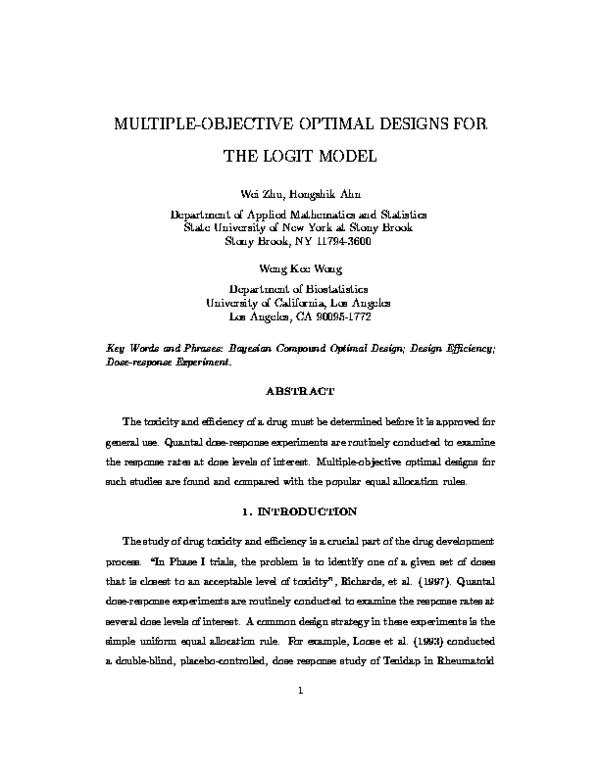 (PDF) Multiple-objective optimal designs for the logit model